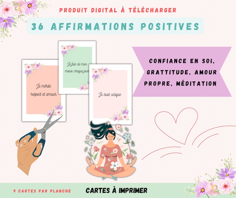 36 affirmations positives en français à imprimer, cartes d’affirmations ...