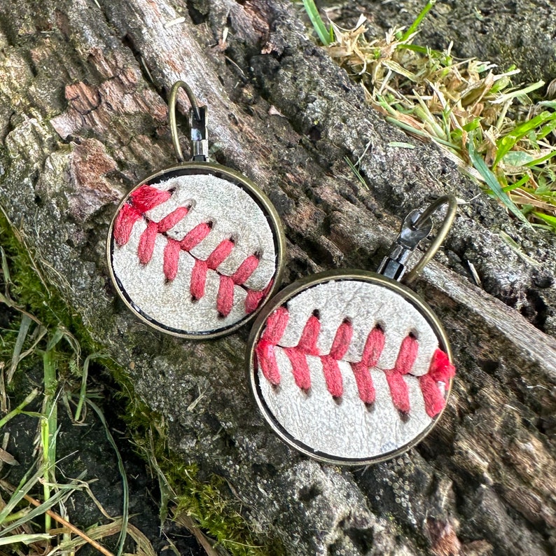 Real Leather Baseball Seam Earrings • Recycled Baseball Jewelry - Etsy