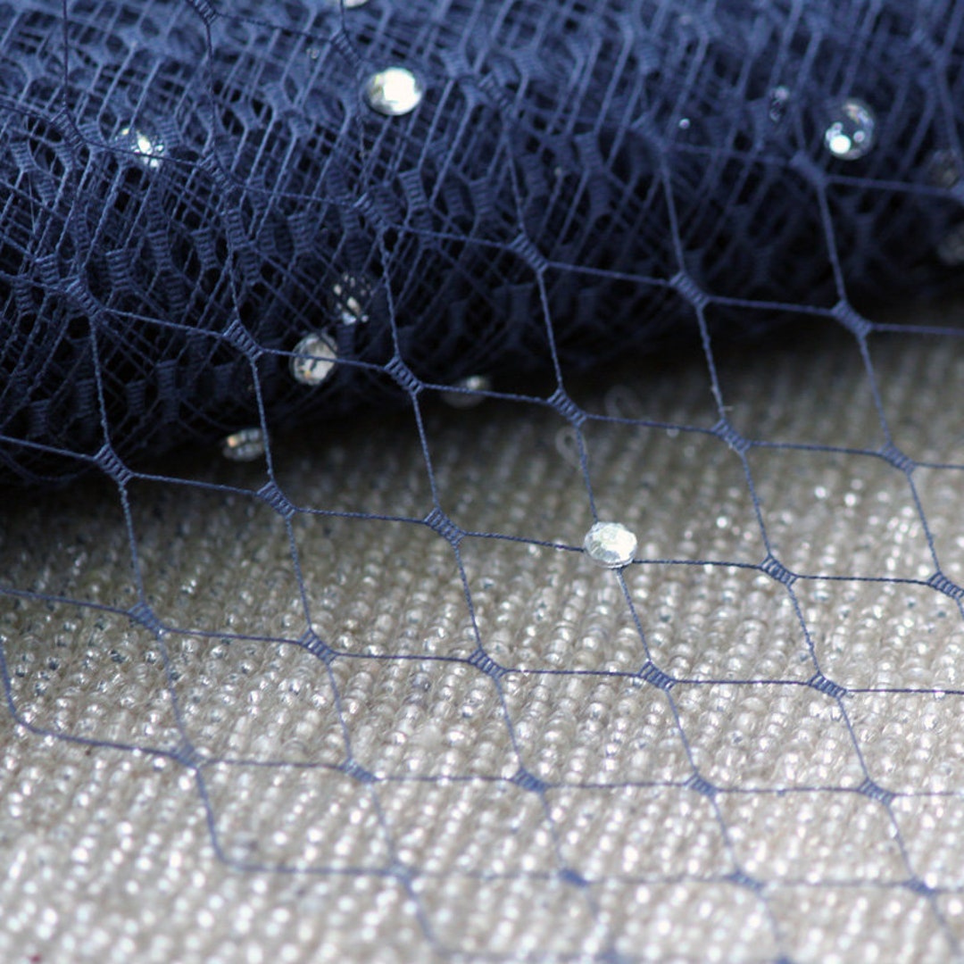 Crystal Embellished Navy Blue Merry Widow Hat Netting • Wide Hole ...