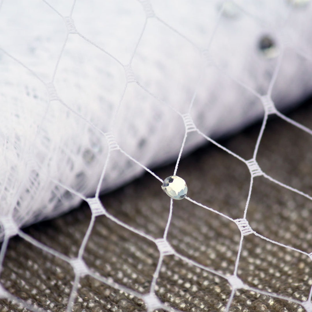 Crystal Embellished White Merry Widow Veil Netting • Millinery Supply ...