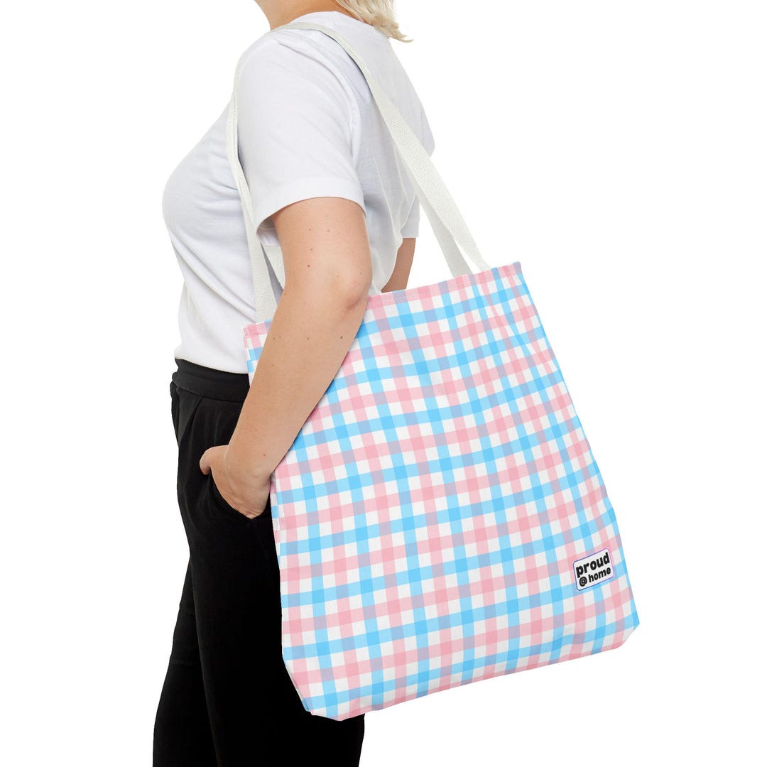 Trans Pride Flag Check Tote Bag - LGBTQ Pride Shoulder Bag, Rainbow ...