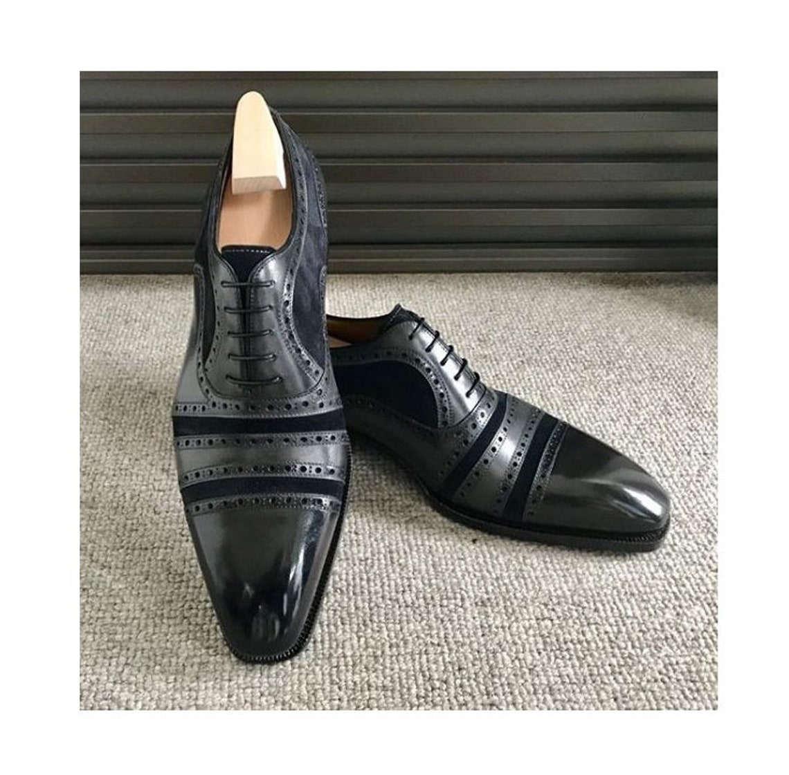 New Handmade Bespoke Men's Black Color Genuine Leather Formal Oxford ...