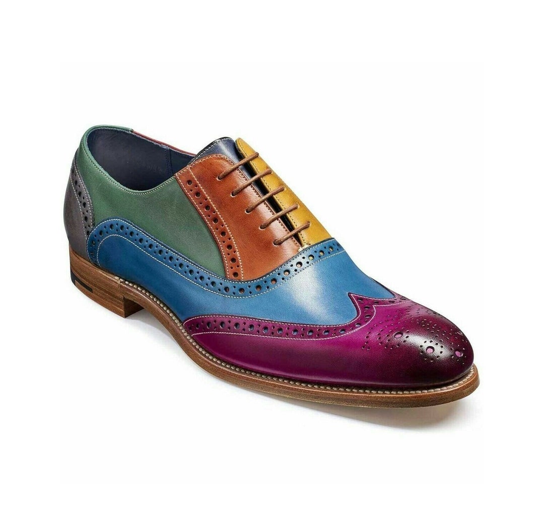 New Handmade Multi Tone Premium Oxford Wing Tip Leather Burnished Toe ...