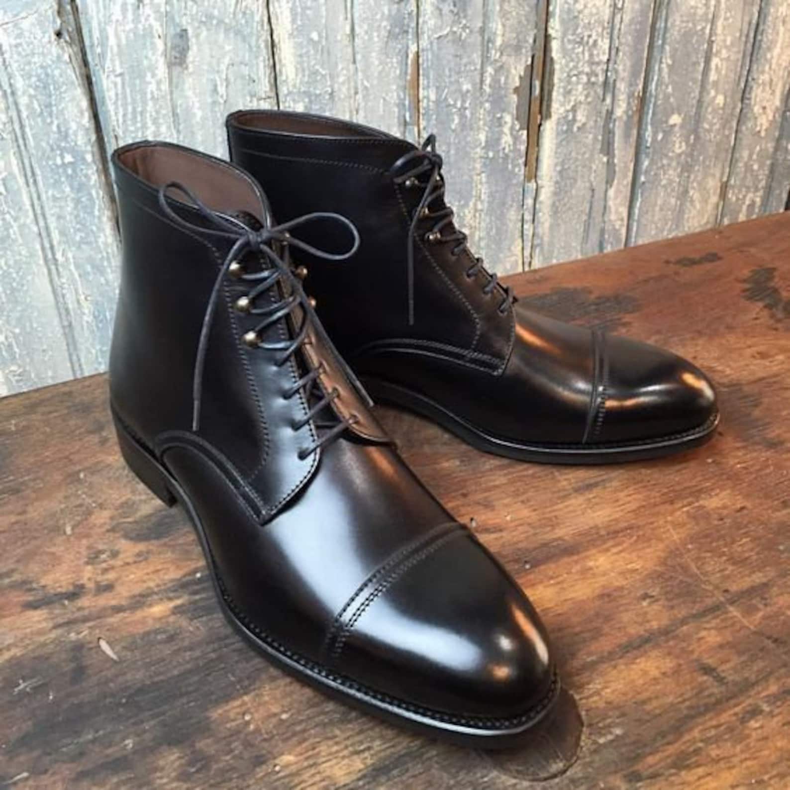 New Handcrafted Black Color Men Rounded Cap Toe Stylish Lace up High ...