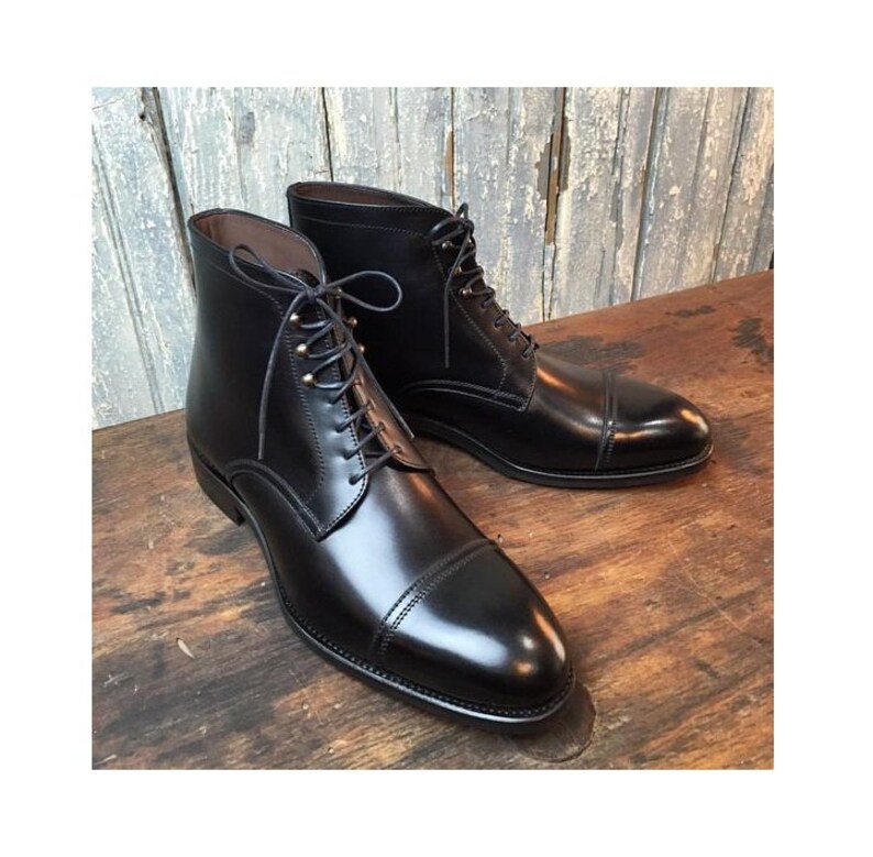 New Handcrafted Black Color Men Rounded Cap Toe Stylish Lace up High ...