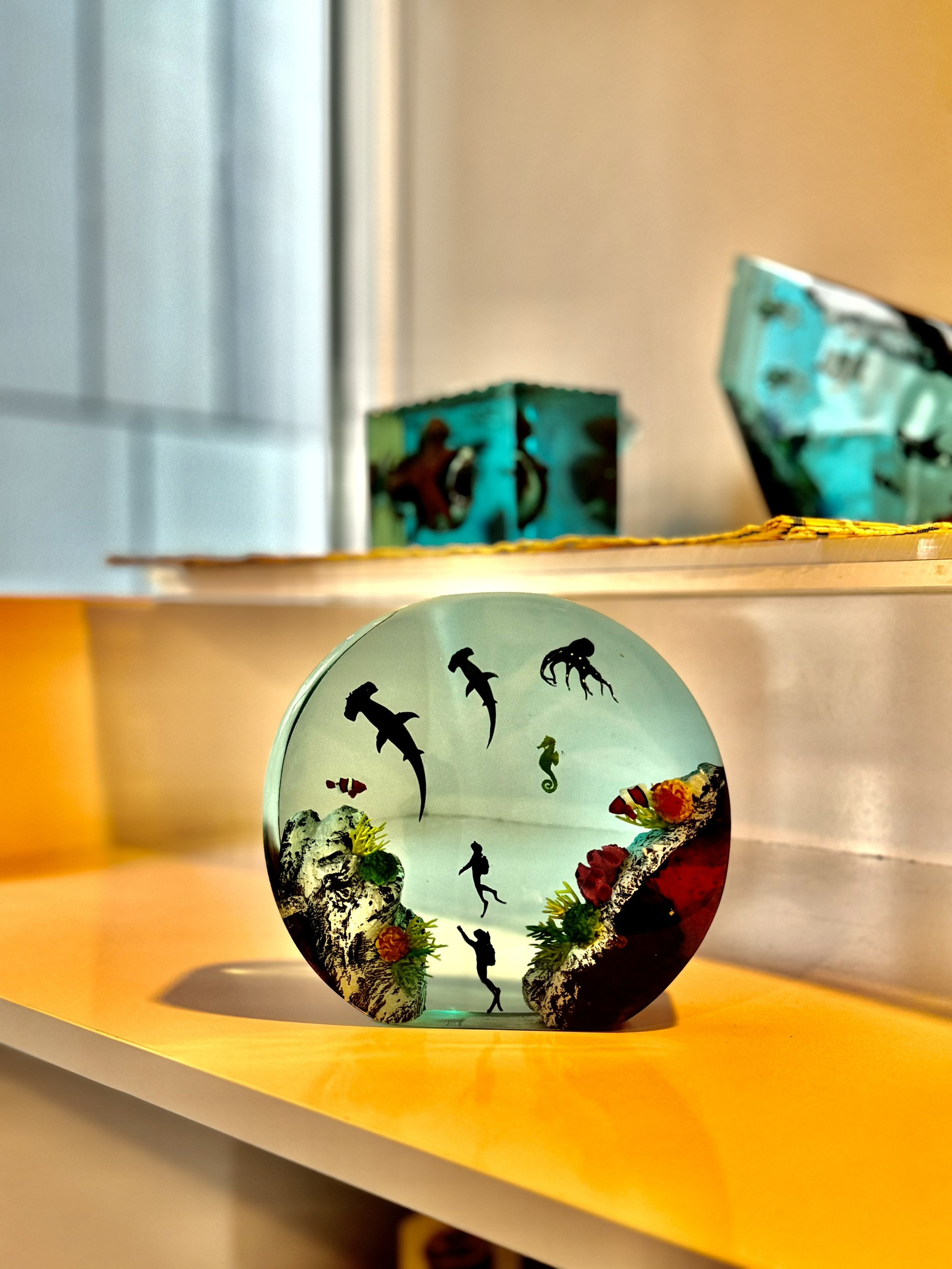 Ocean-themed Night Lamp, Epoxy Art, Sea Lamp, Gift for Diver, Shark ...