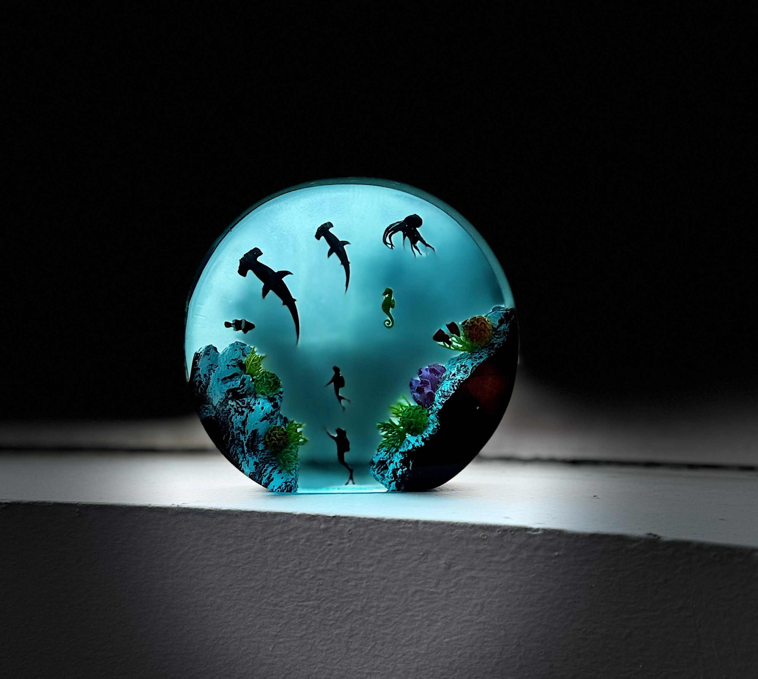 Ocean-themed Night Lamp, Epoxy Art, Sea Lamp, Gift for Diver, Shark ...