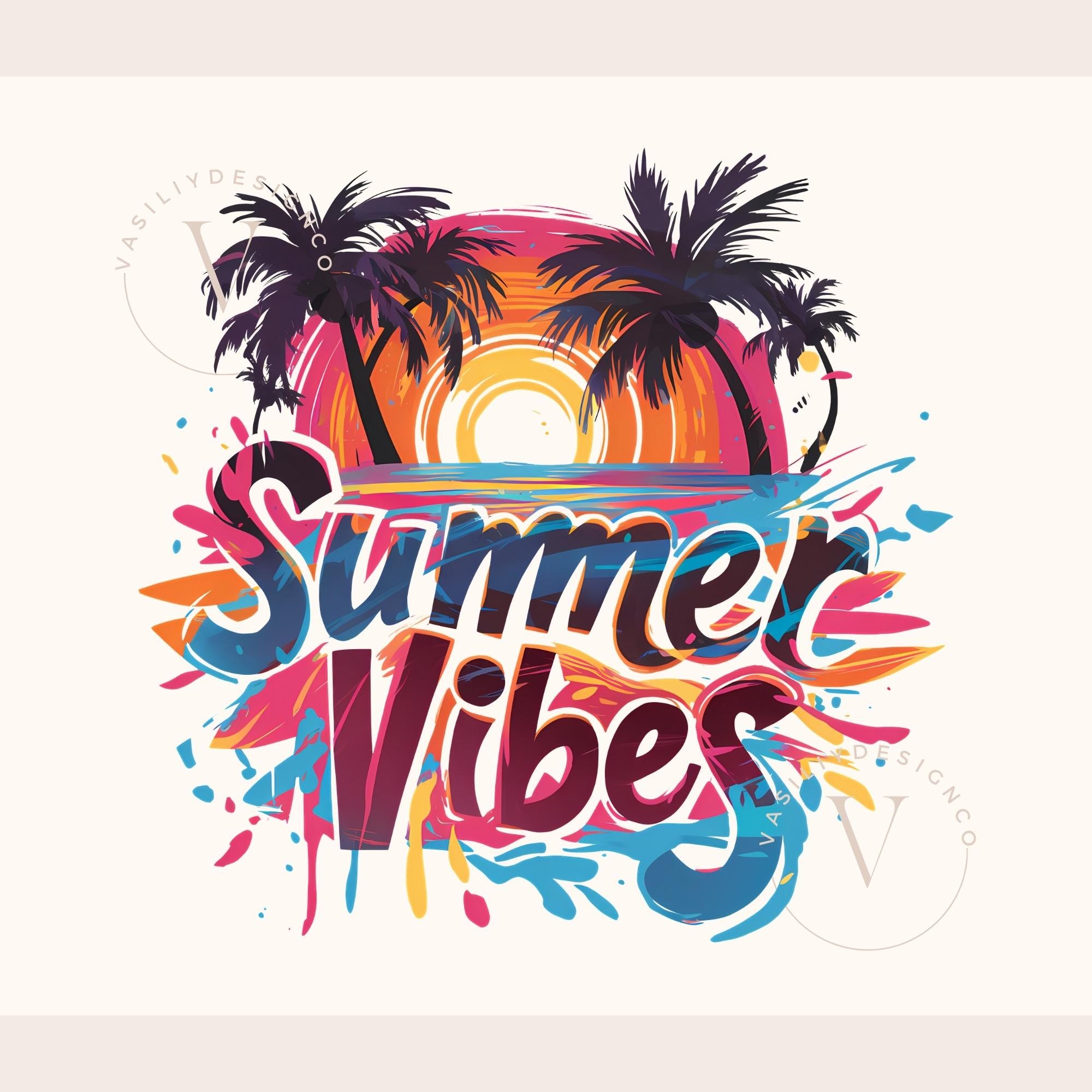 Summer Vibes Png, Colorful Summer Clipart, Beach Digital Image ...