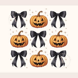 2 Halloween Coquette Bow and Pumpkin | Coquette Bow Halloween Png ...