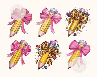 Coquette Pencil With Pink Bow Png Pundle, Back to School Png, Coquette ...