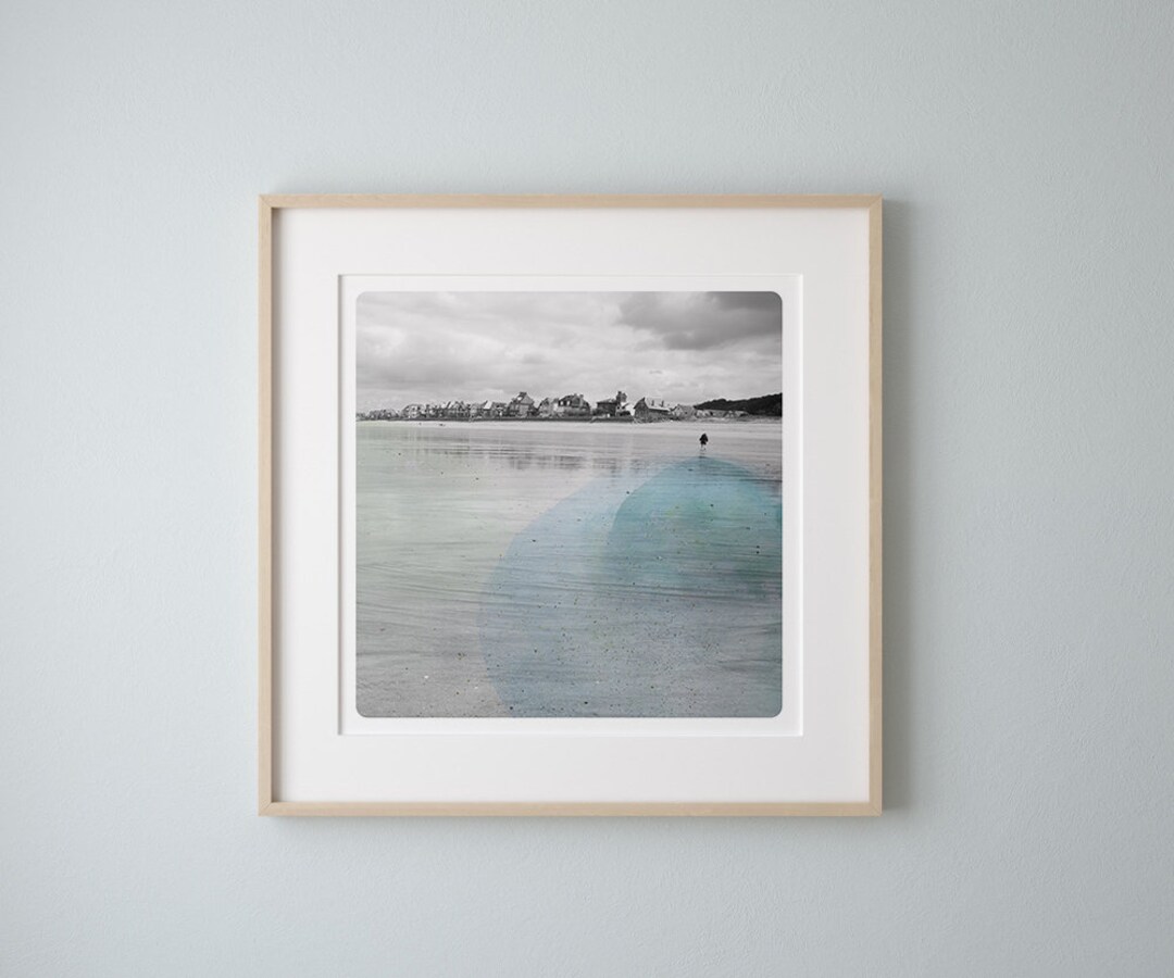 Normandy Beach Art Print: Child on Coast, Light Blue Watercolor Wall ...