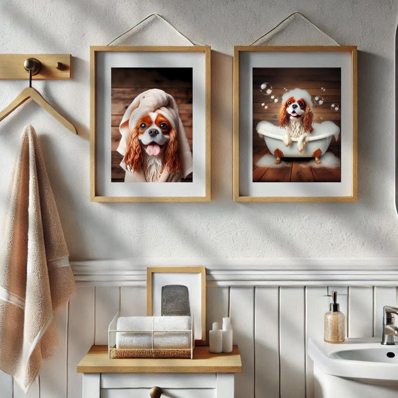 Cavalier King Charles Spaniel Bathroom Print Set of Two PRINTABLE Funny ...