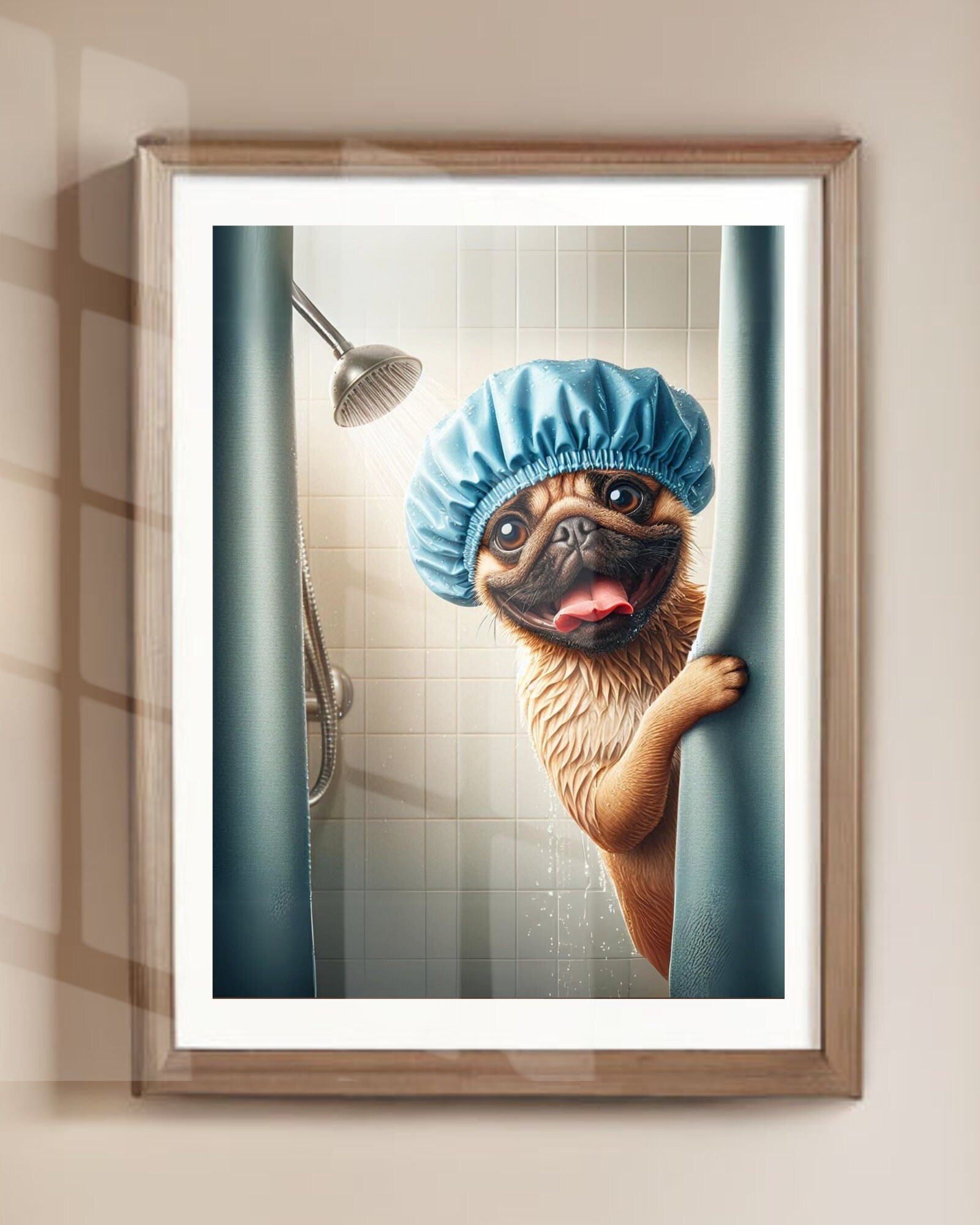 Pug Bathroom Poster Print Pug Shower Bath Funny Dog Bath Picture ...