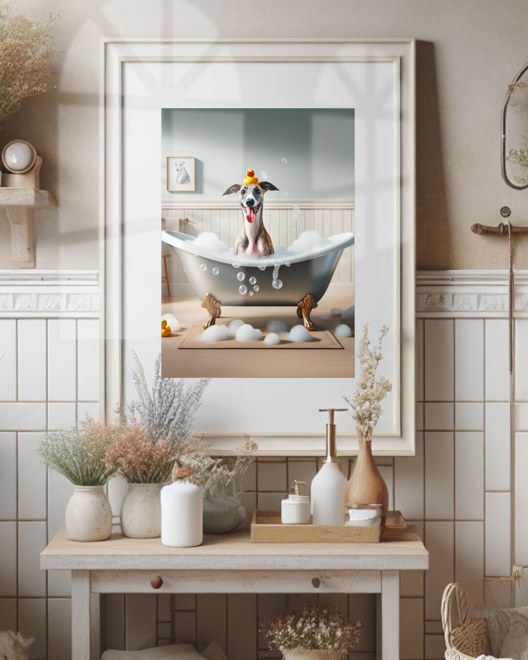 Whippet Bathroom Wall Art Whippet Tub With Rubber Duck Bathroom Poster ...