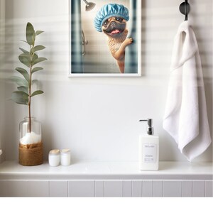 Pug Bathroom Poster Print Pug Shower Bath Funny Dog Bath Picture ...