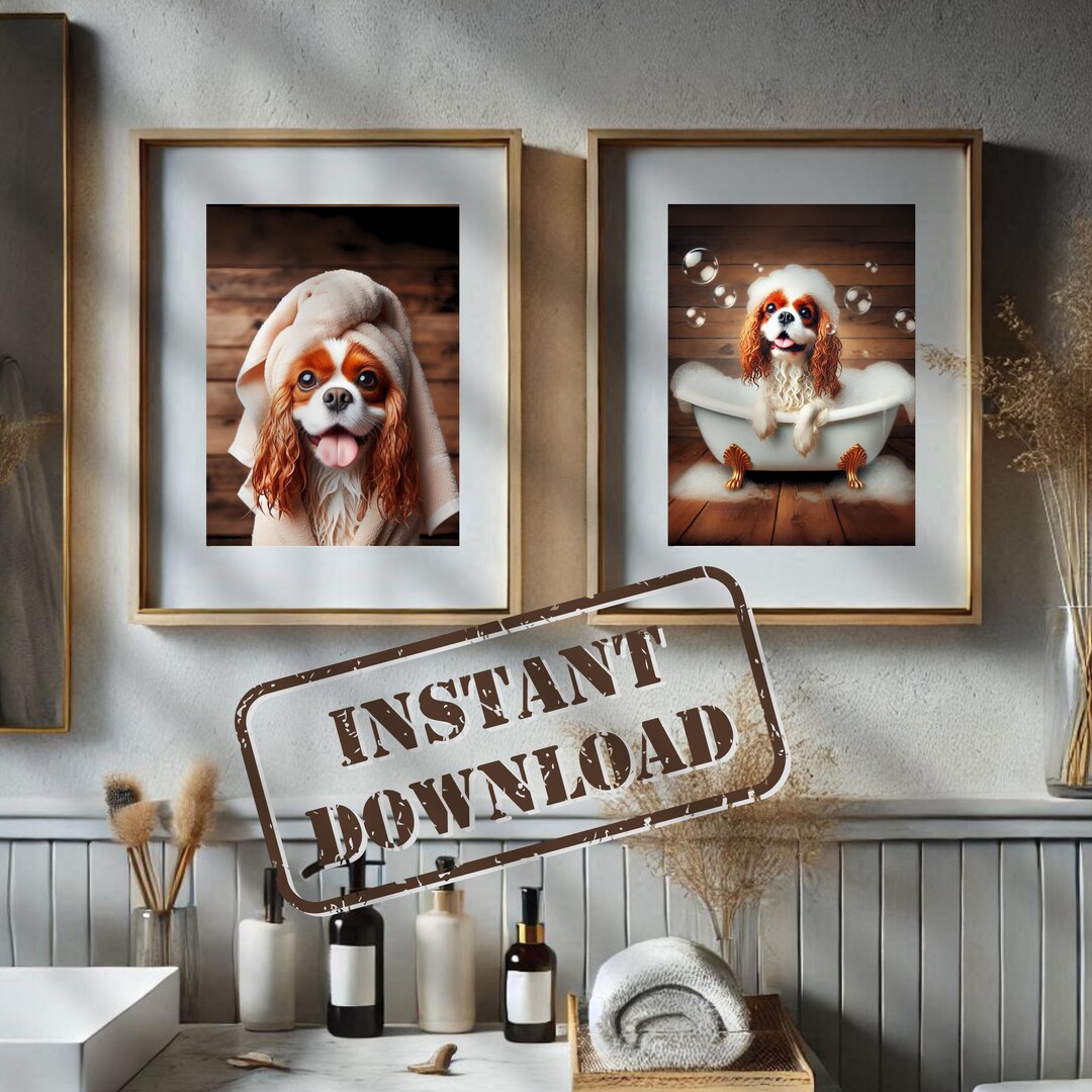 Cavalier King Charles Spaniel Bathroom Print Set of Two PRINTABLE Funny ...