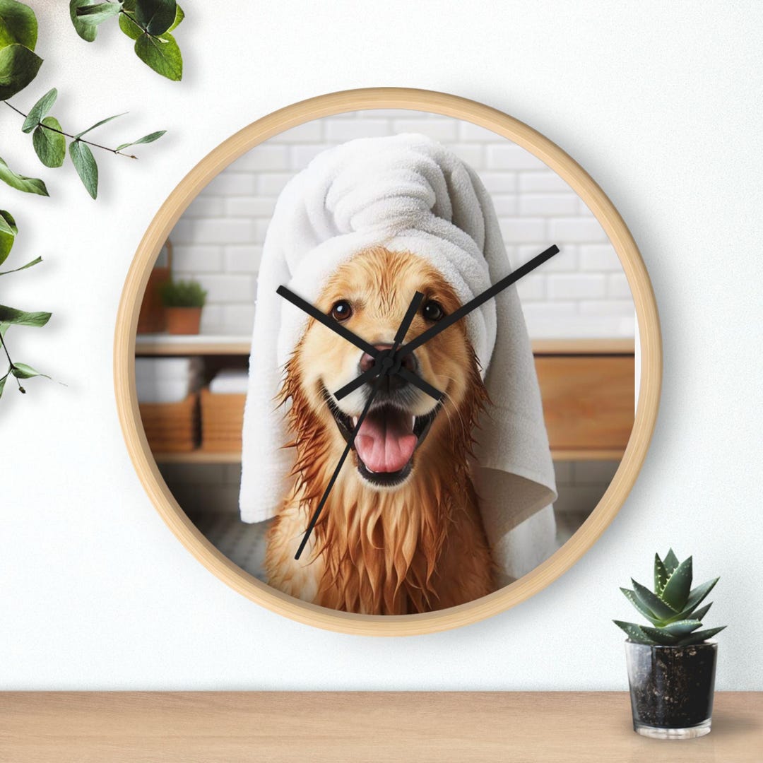 Golden Retriever Clock, Golden Retriever Bath Wall Clock, Adorable Dog ...