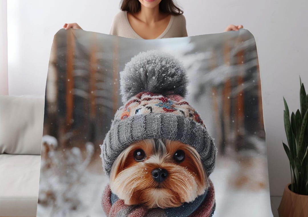 Yorkie Winter Blanket Cozy Christmas Throw Velveteen Blanket Yorkie ...