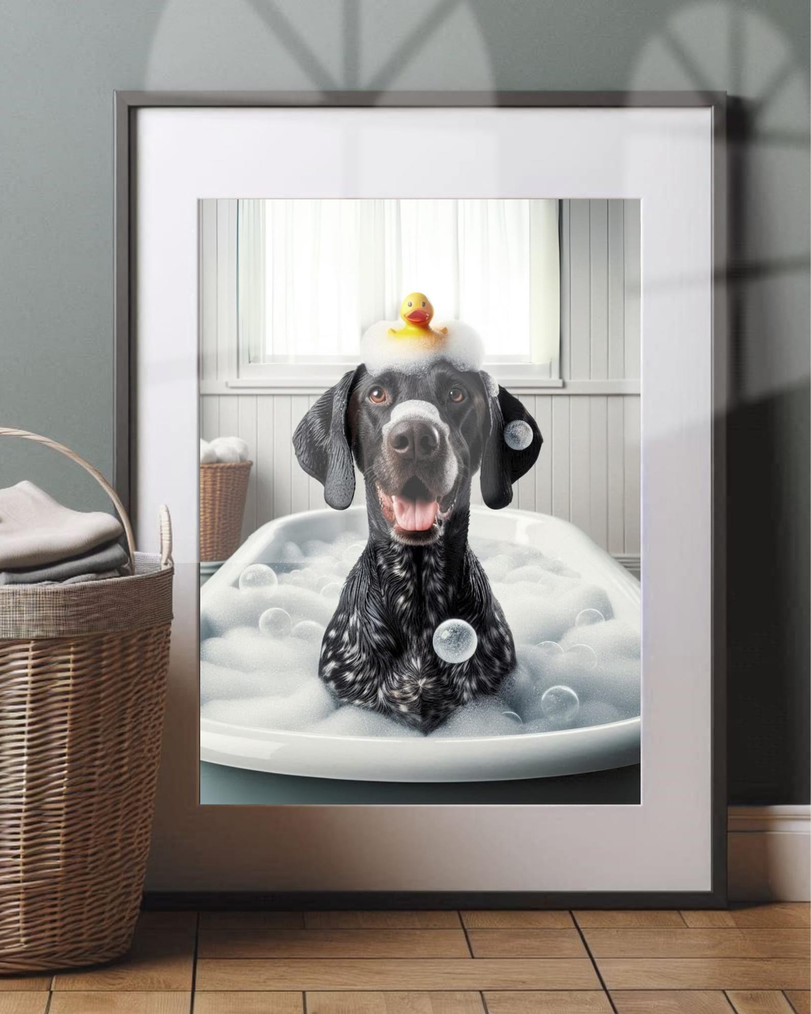 German Shorthaired Pointer Bathroom Wall Art of GSP in Tub With Rubber ...