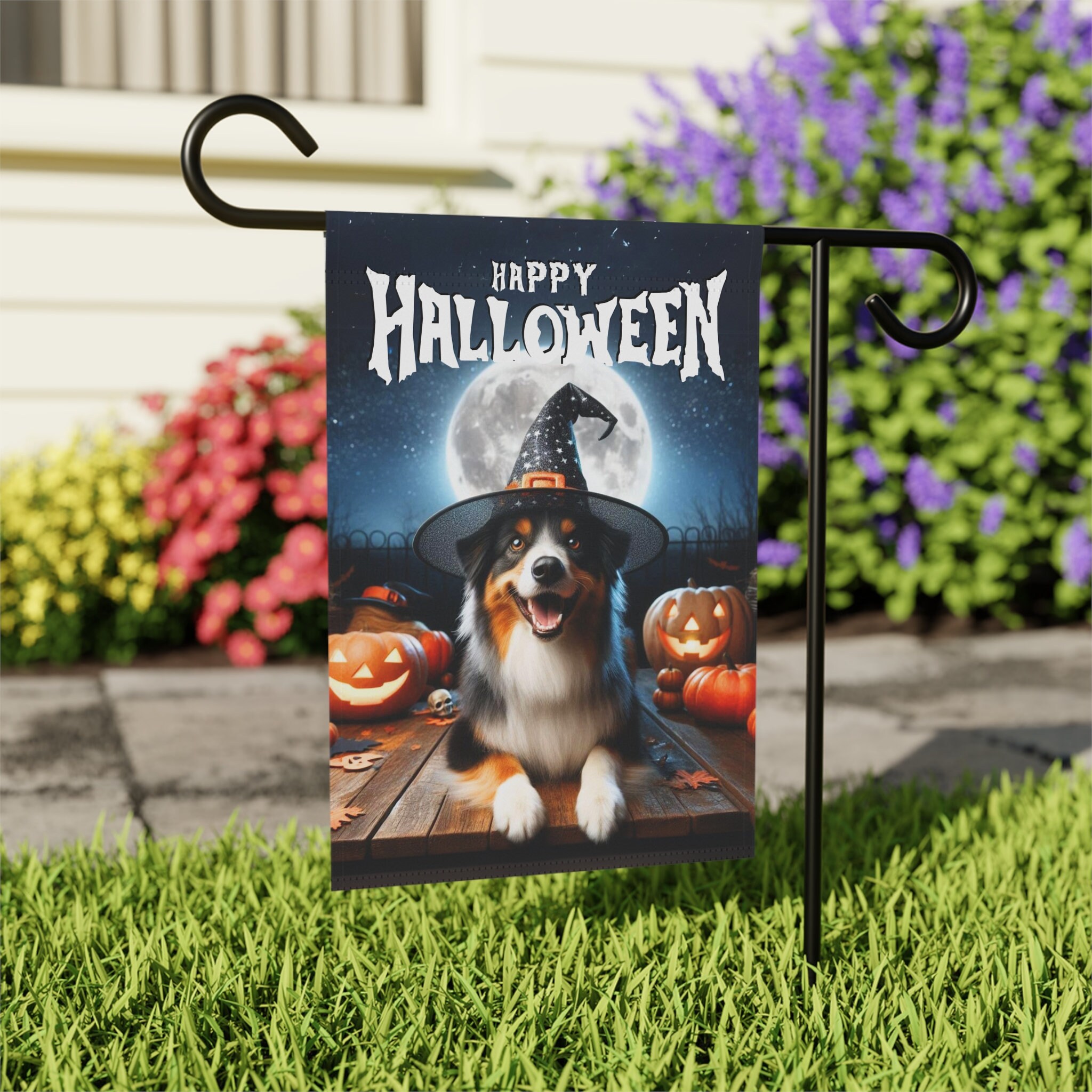 Australian Shepherd Halloween Garden Flag, Aussie Banner, Halloween ...