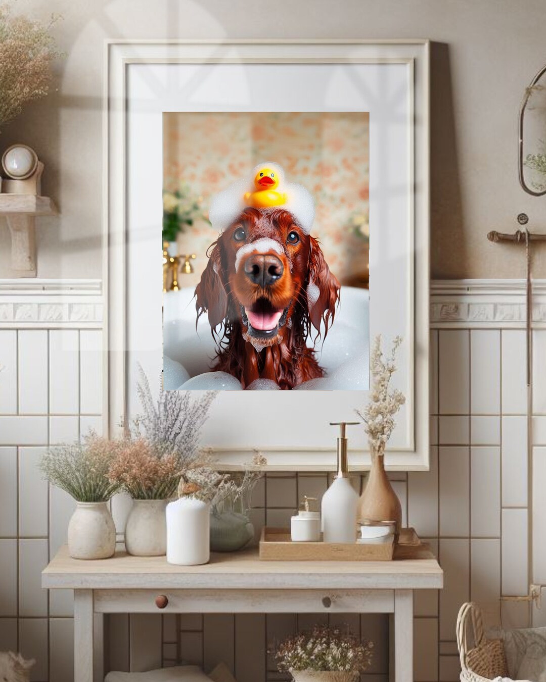 Irish Setter Bathroom Wall Art Irish Setter in Tub With Rubber Duck ...
