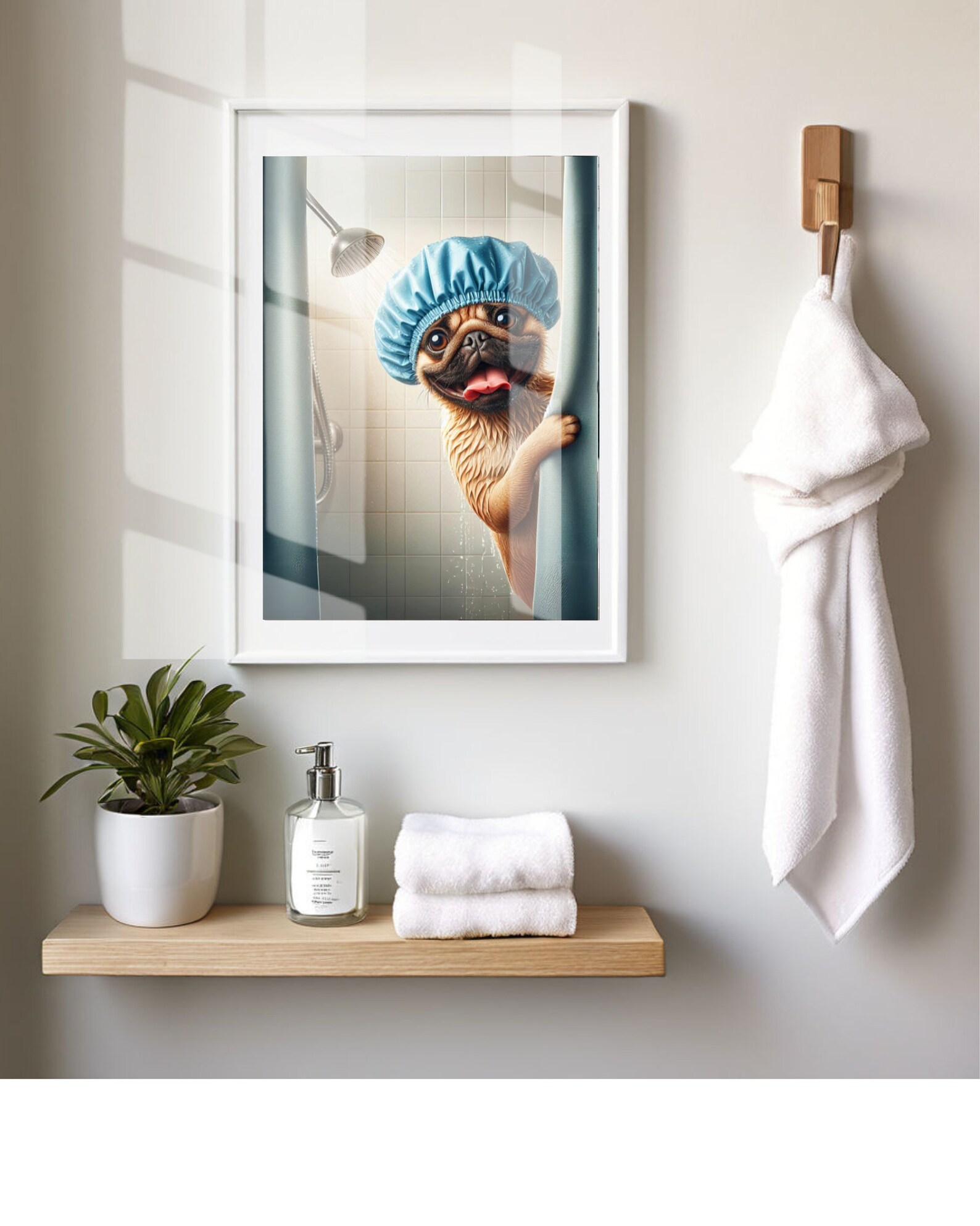 Pug Bathroom Poster Print Pug Shower Bath Funny Dog Bath Picture ...