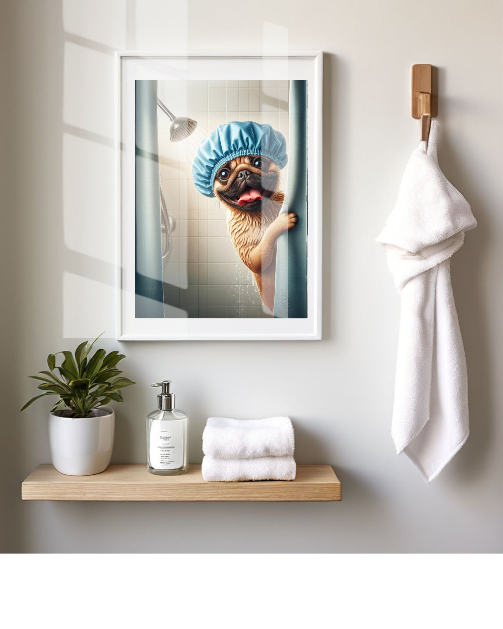 Pug Bathroom Poster Print Pug Shower Bath Funny Dog Bath Picture ...