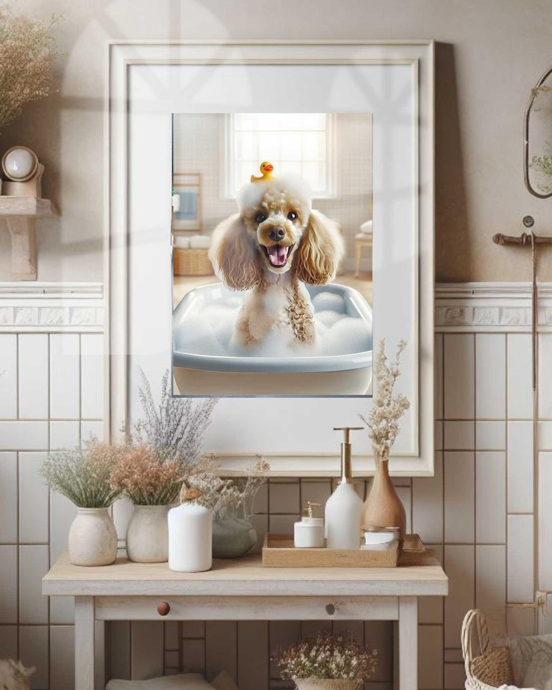 Parti Poodle Bathroom Wall Art Poodle in Tub Rubber Duck Bathroom ...