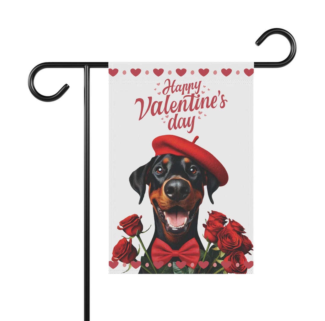 Doberman Valentines Day Garden Flag, Outdoor Decor for Dog Lovers ...