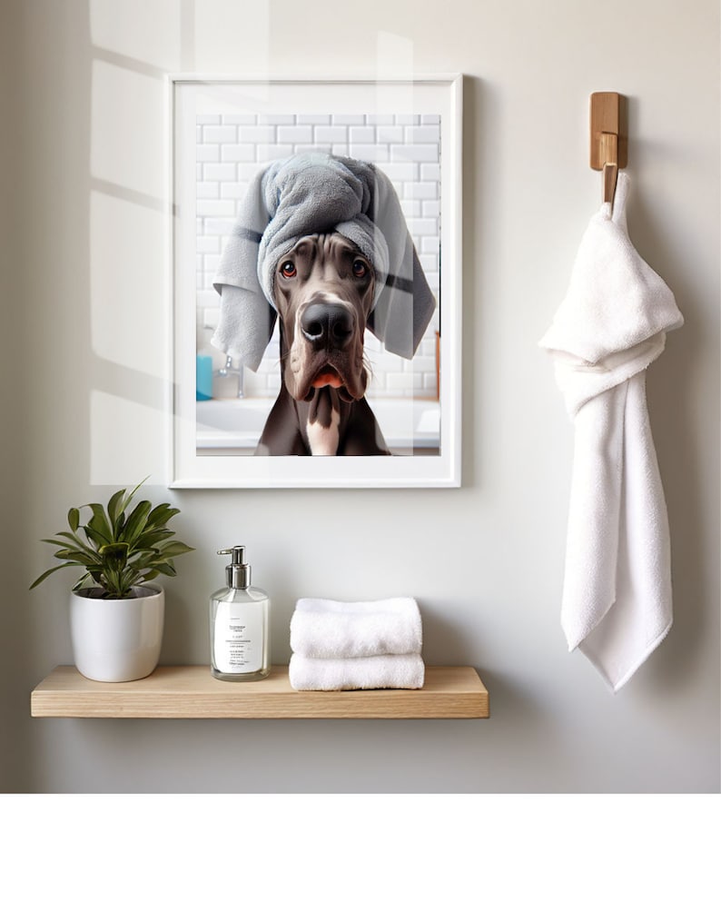 Funny Great Dane Bathroom Poster Print: Dog With Towel, Humorous Pet ...