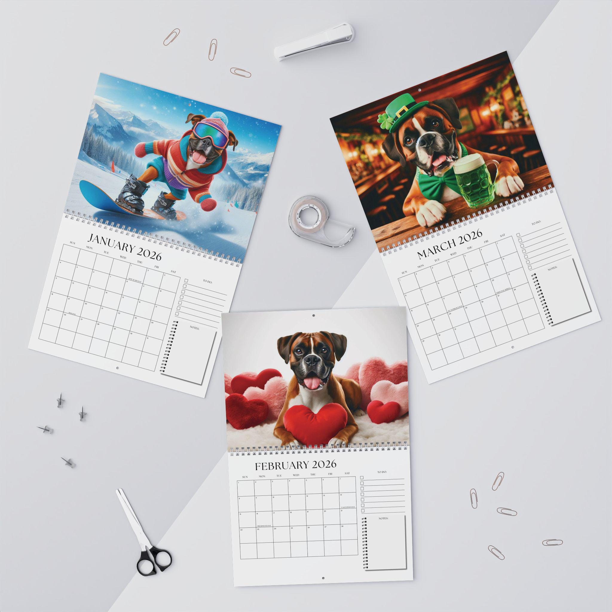2026 Boxer Calendar, Boxer Hanging Wall Calendar, US Canada Holidays ...