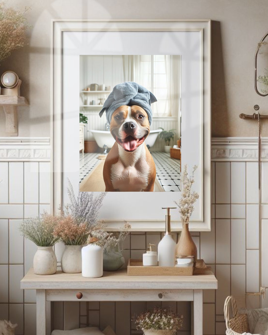 Pitbull With Towel on Head Bathroom Towel Poster Print Pitbull Funny ...