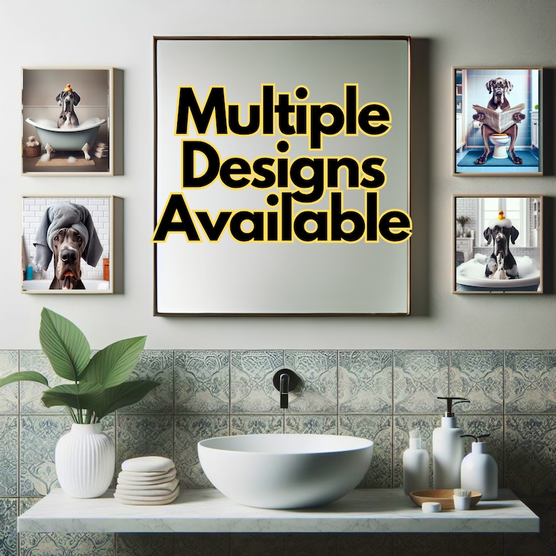 Funny Great Dane Bathroom Poster Print: Dog With Towel, Humorous Pet ...
