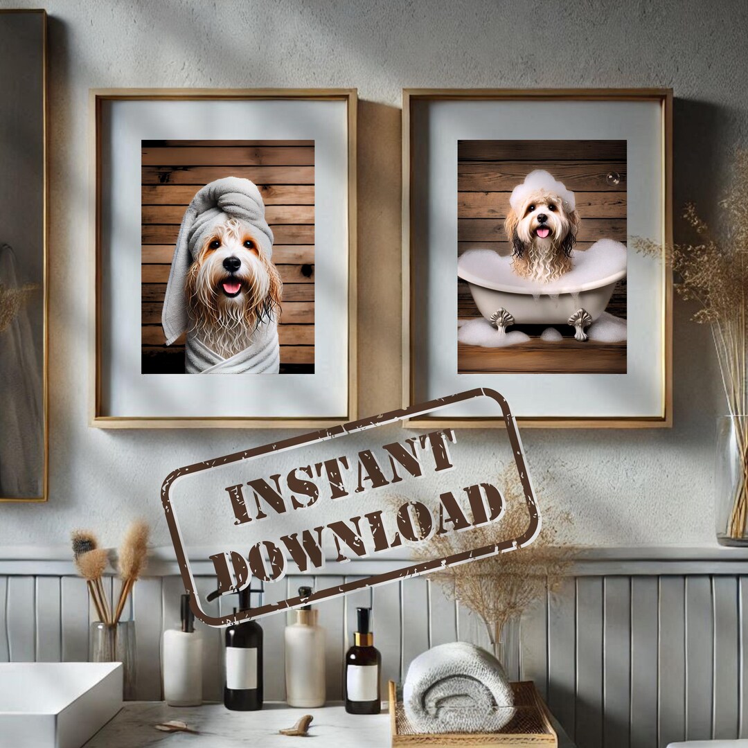 Havanese in Bathroom Print Set of Two PRINTABLE Havanese Funny Dog Bath ...
