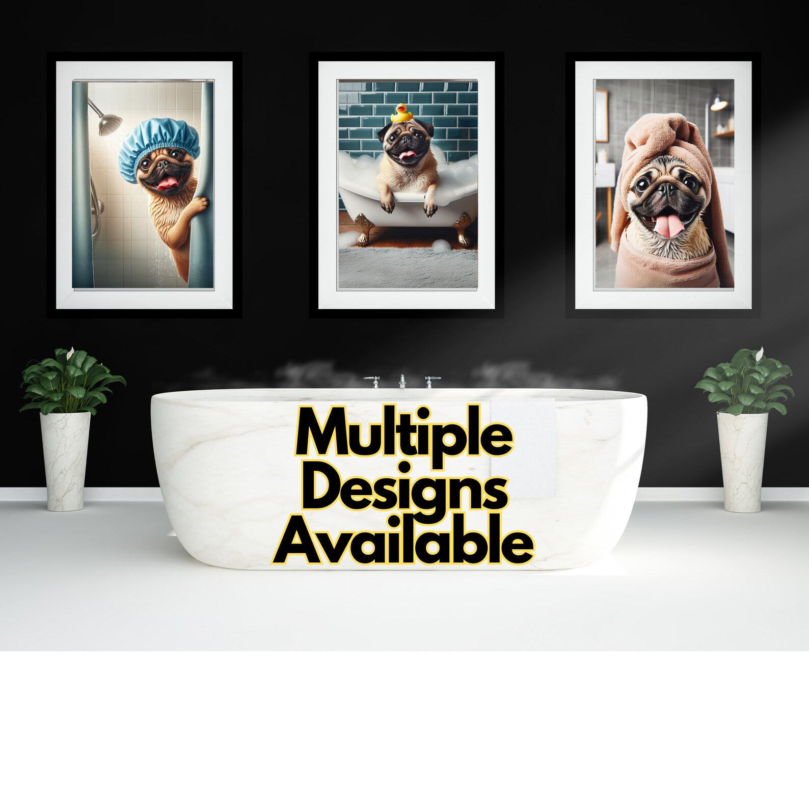 Pug Bathroom Poster Print Pug Shower Bath Funny Dog Bath Picture ...