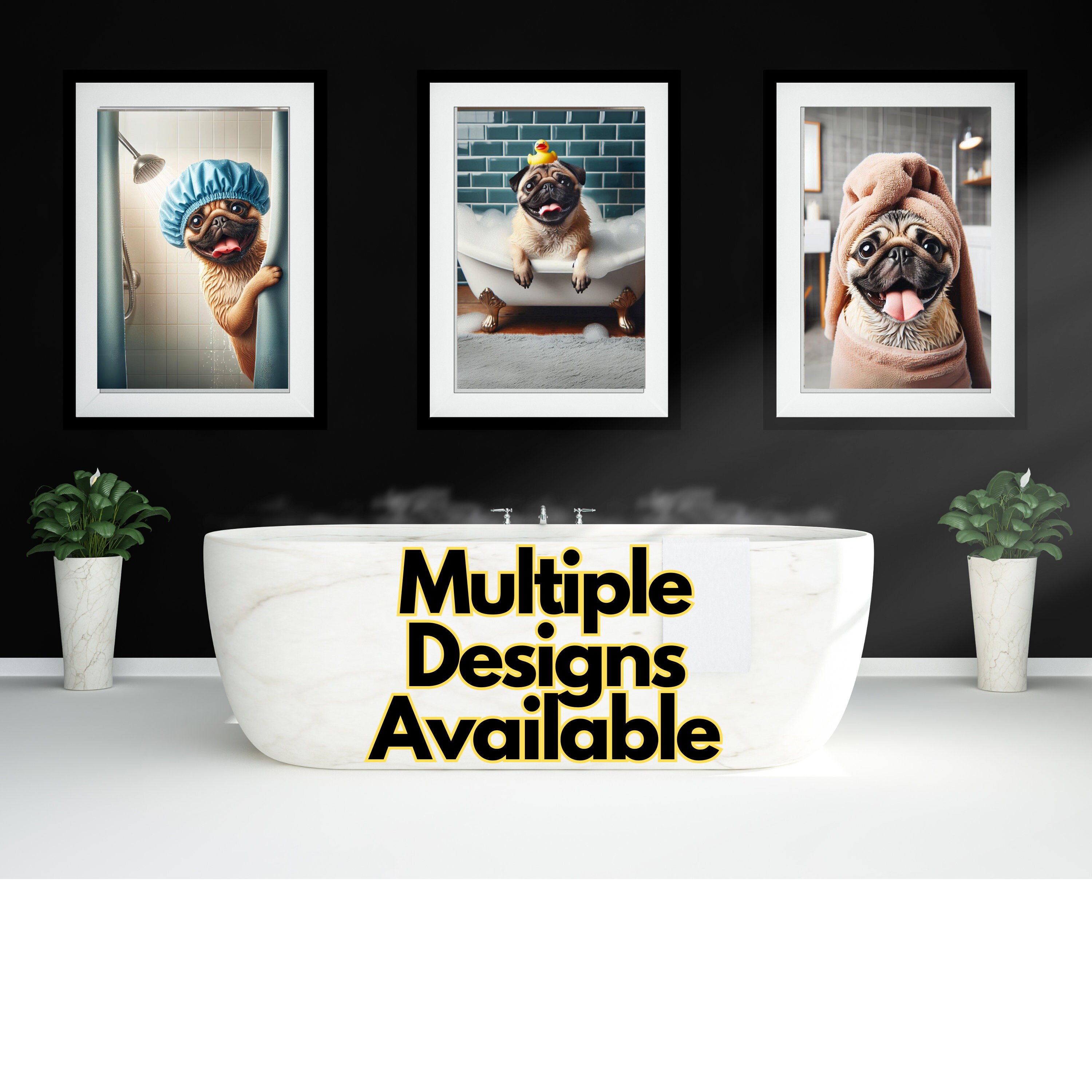 Pug Bathroom Poster Print Pug Shower Bath Funny Dog Bath Picture ...