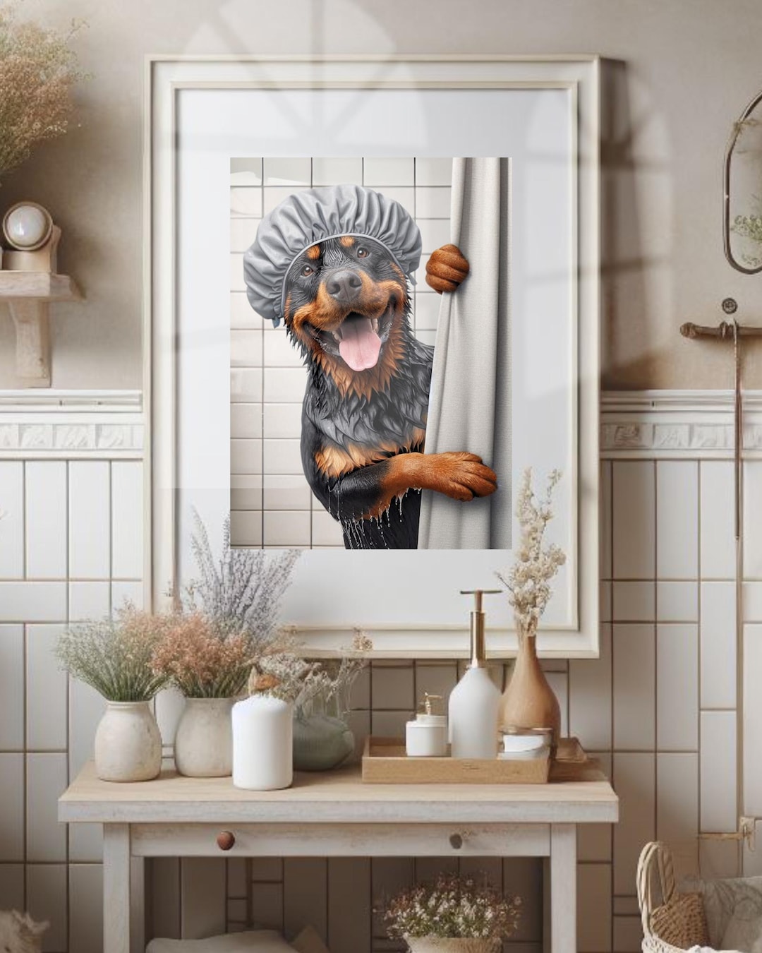 Rottweiler Bathroom Poster Print Shower Dog Bath Picture Rottweiler ...