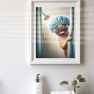 Pug Bathroom Poster Print Pug Shower Bath Funny Dog Bath Picture ...