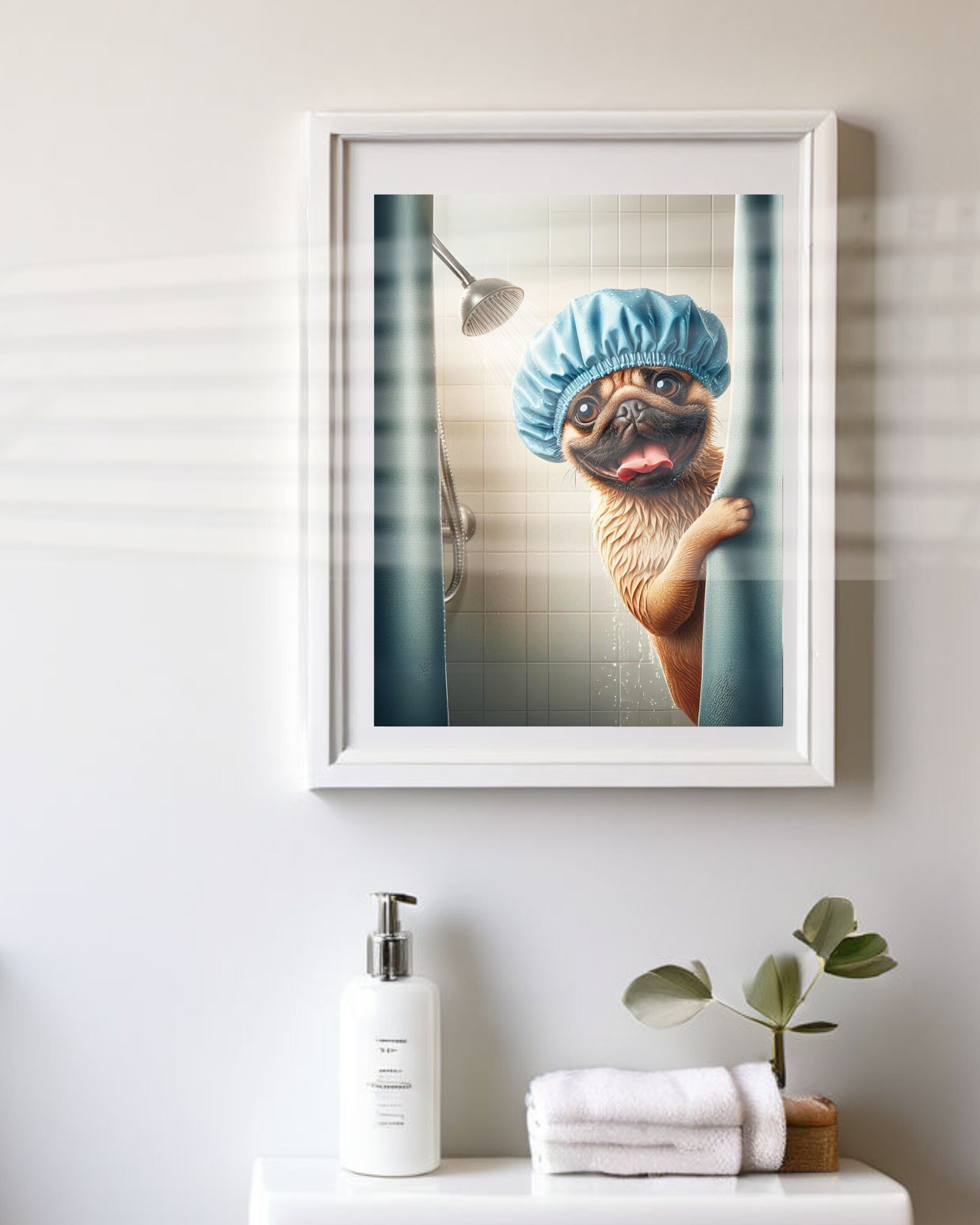 Pug Bathroom Poster Print Pug Shower Bath Funny Dog Bath Picture ...
