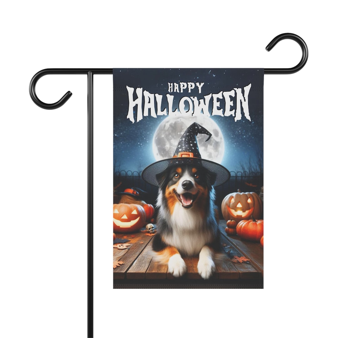 Australian Shepherd Halloween Garden Flag, Aussie Banner, Halloween ...