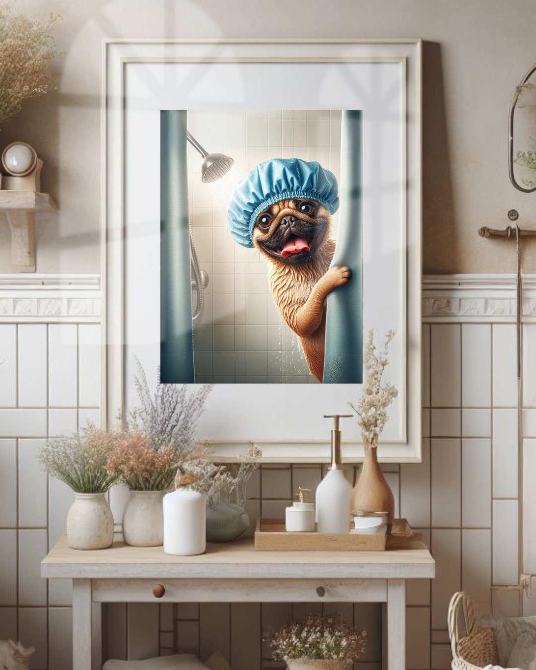 Pug Bathroom Poster Print Pug Shower Bath Funny Dog Bath Picture ...