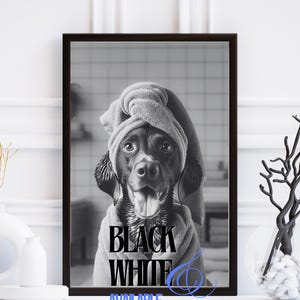 German Shorthaired Pointer in Bathroom With Towel on Head Poster Print ...