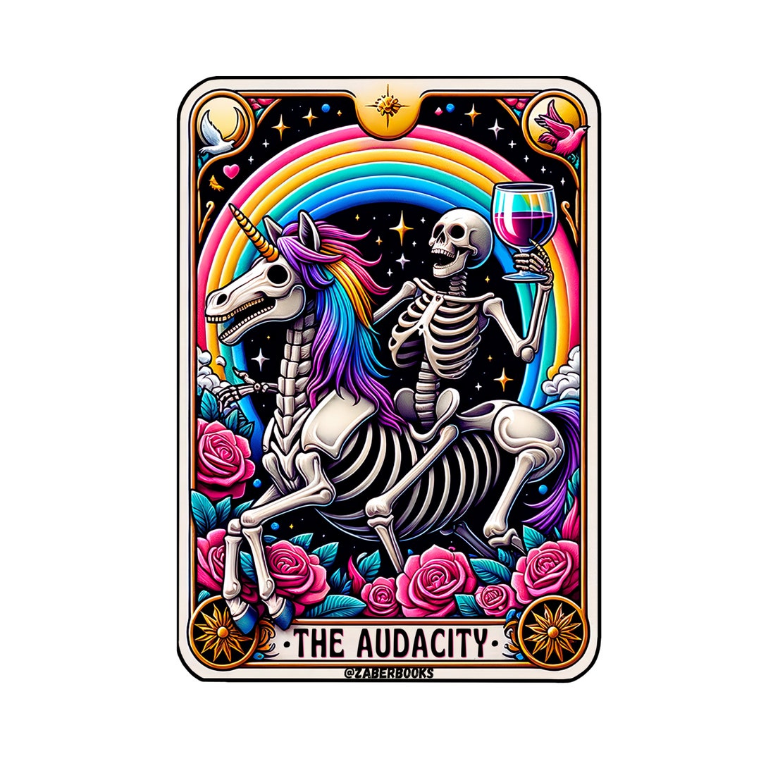 Audacity Skeleton Tarot Card Laminated Sticker | Funny Sarcastic ...