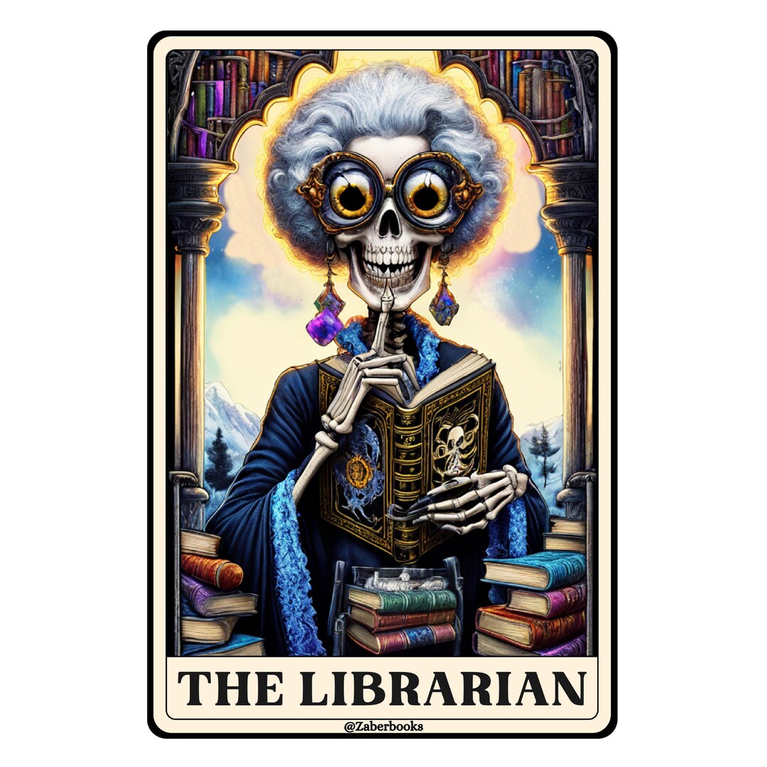Librarian Skeleton Tarot Card Laminated Sticker | Funny Sarcastic ...