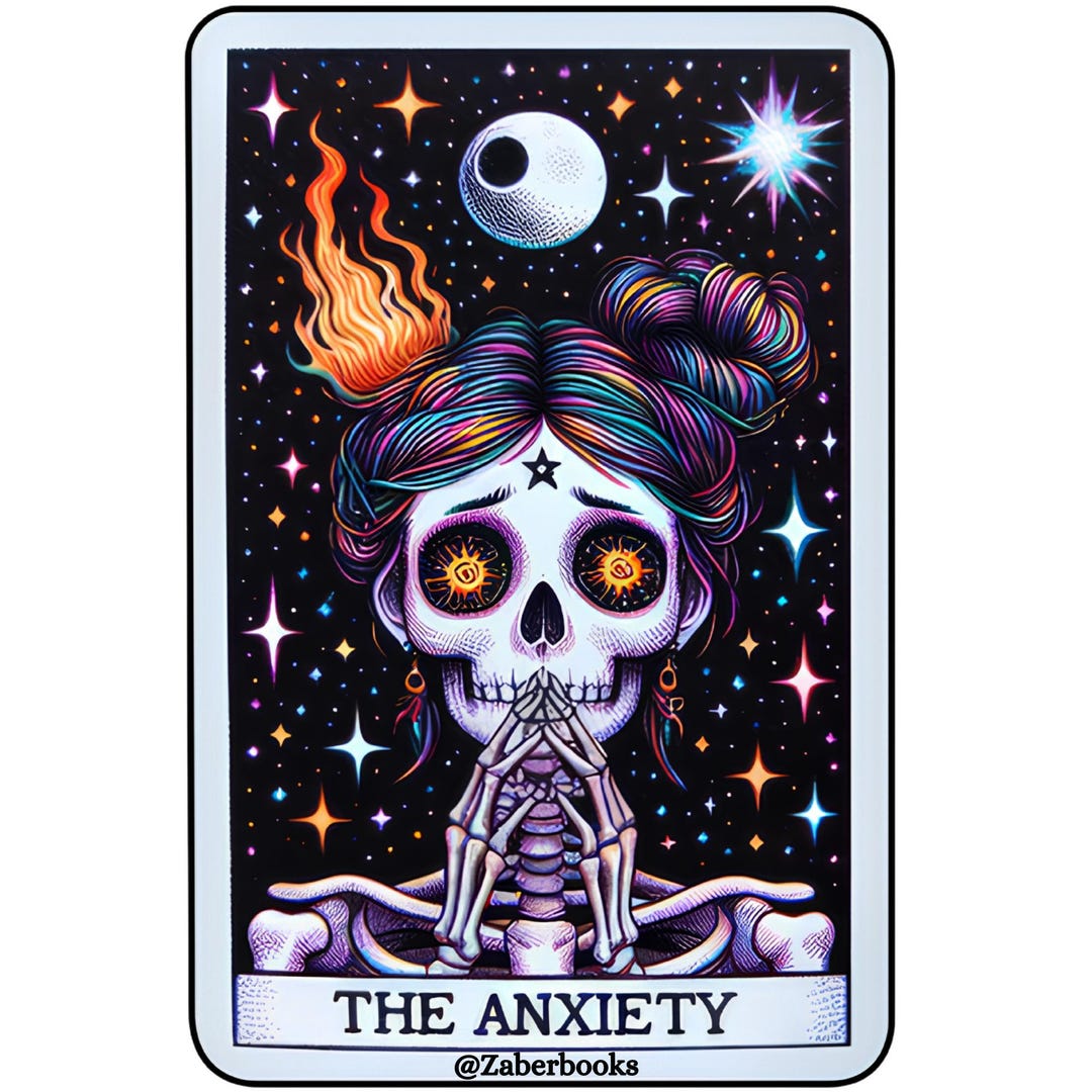 Anxiety Skeleton Tarot Card Laminated Sticker| Funny Sarcastic ...