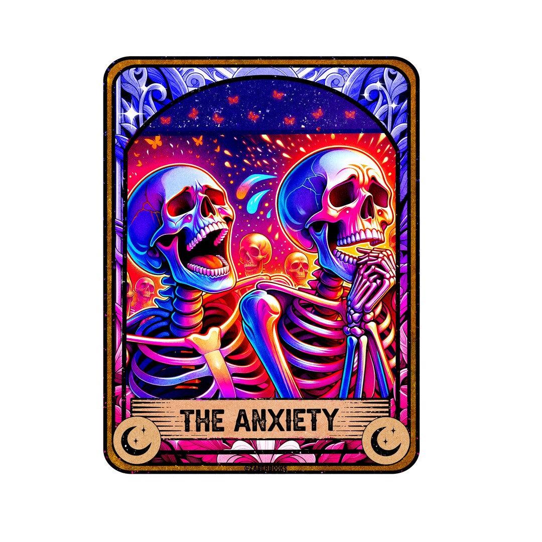 The Anxiety Skeleton Tarot Card Laminated Sticker Funny Sarcastic ...