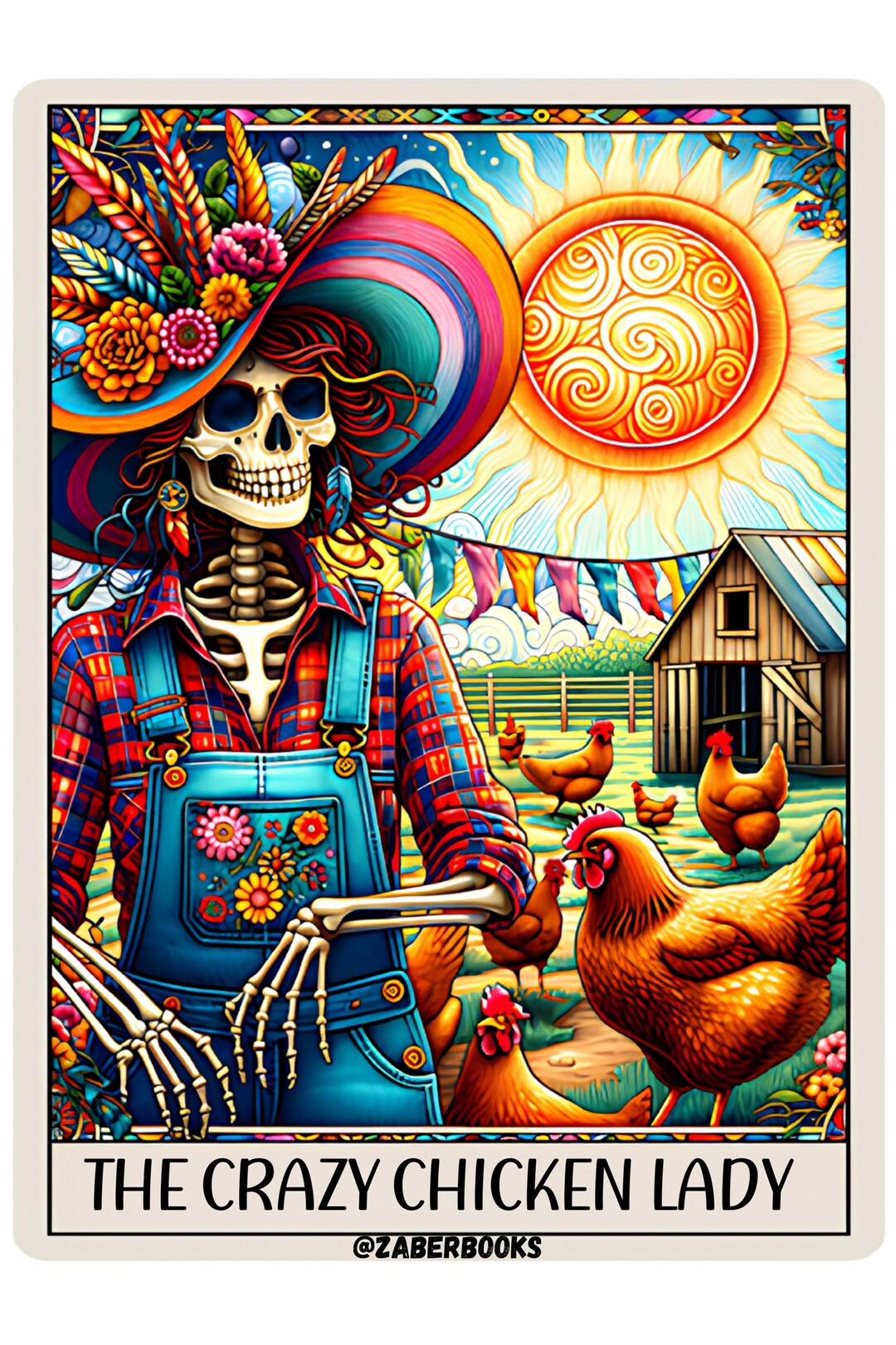The Crazy Chicken Lady Skeleton Tarot Card Laminated Sticker Funny ...