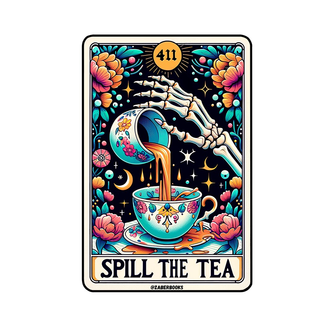 Spill the Tea Skeleton Tarot Card Sticker Funny Sarcastic Water Bottle ...