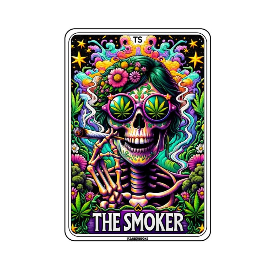 Smoker Weed Skeleton Tarot Card Laminated Sticker | Funny Sarcastic ...