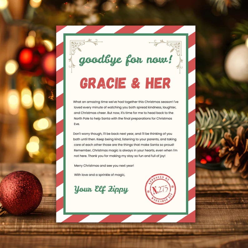 Editable Elf Goodbye Letter Elf Departure Letter Elf Farewell Letter ...
